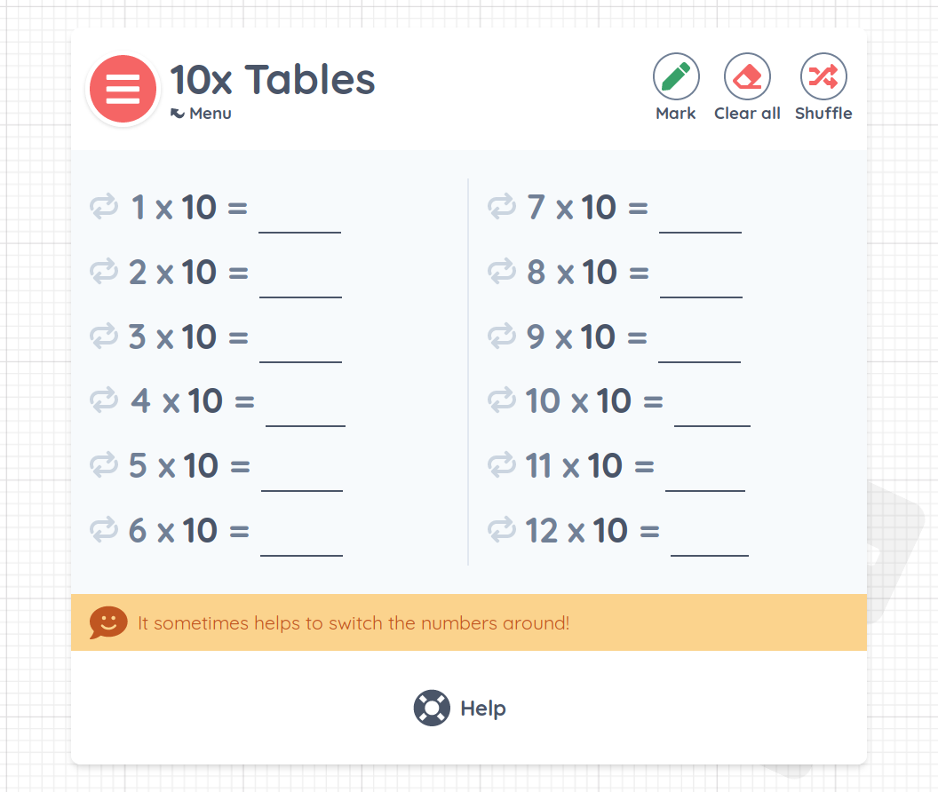 10 x Times tables practice