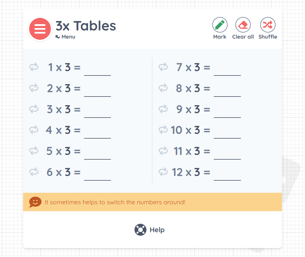 3 x Times tables practice